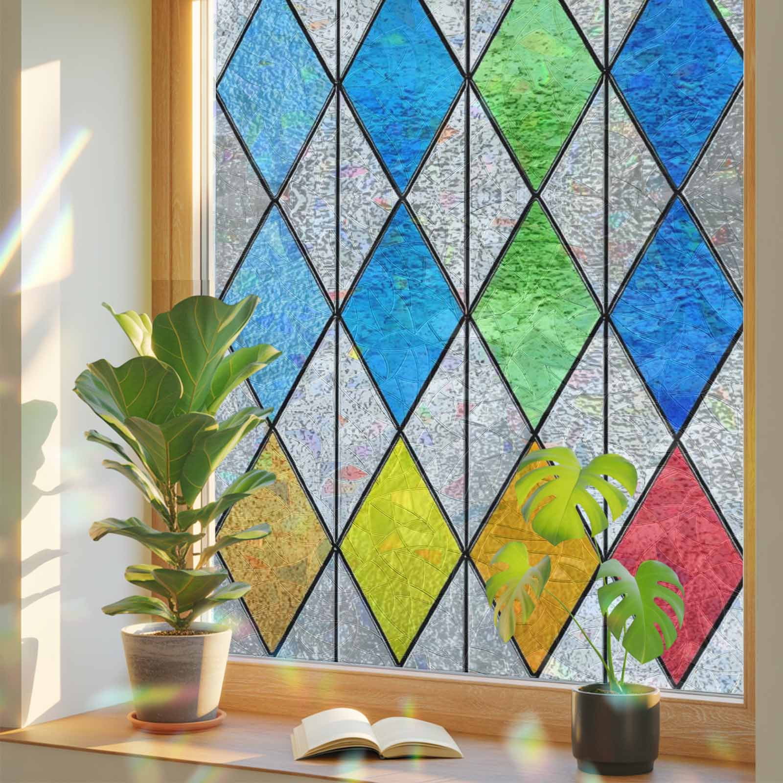 Abstract Geometric Window Privacy Film, Modern Rainbow Argyle Color ...