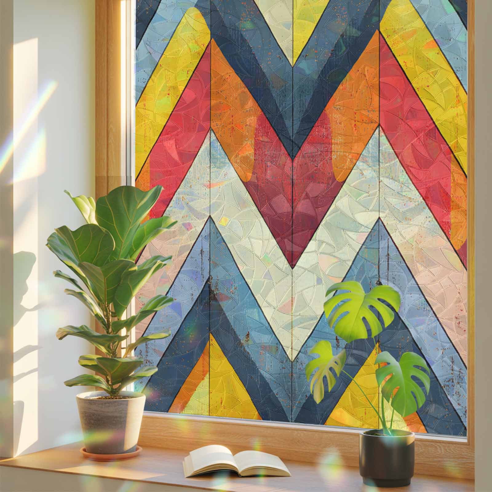 Abstract Geometric Window Privacy Film, National Style Vintage Blue ...
