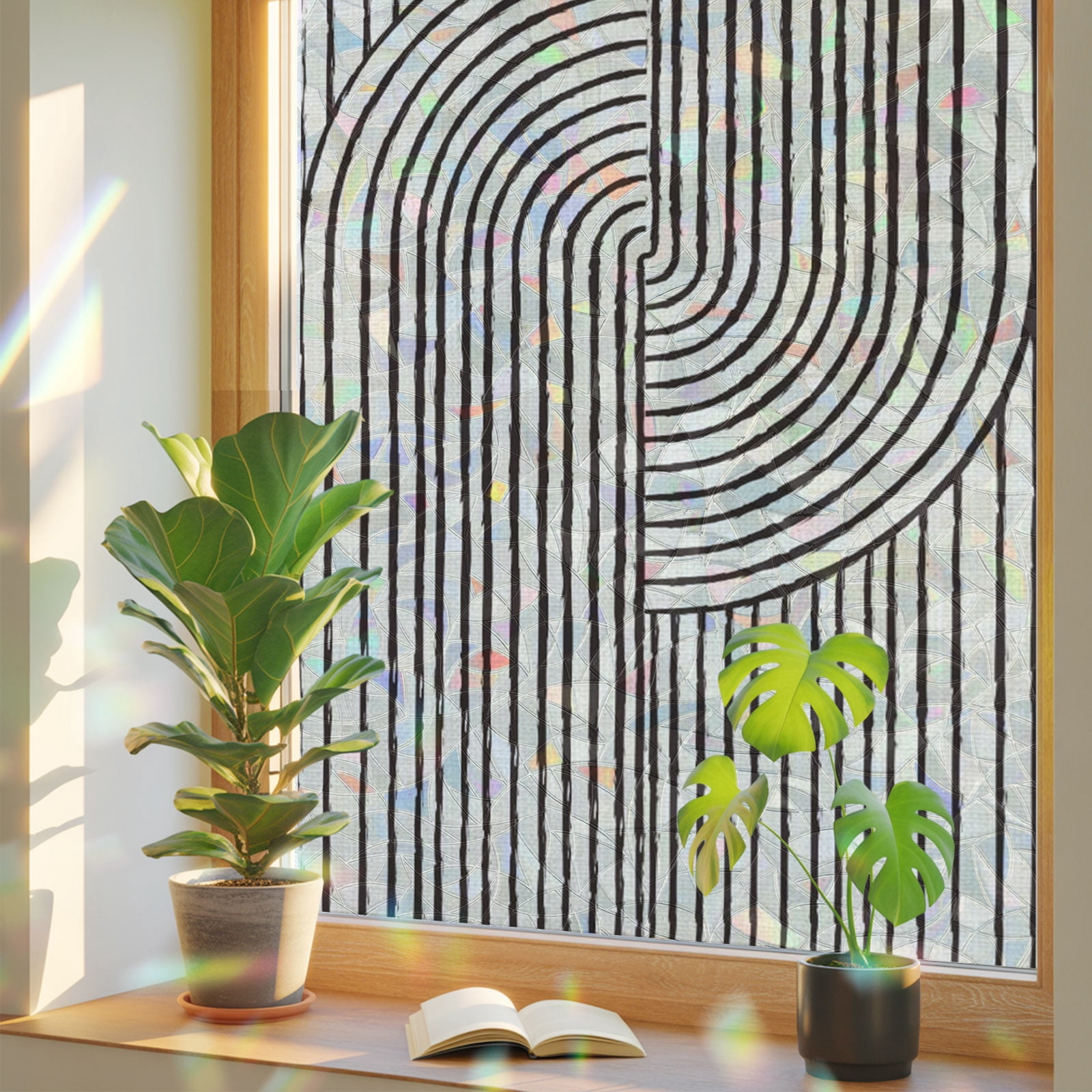 Abstract Geometric Window Privacy Film Rainbow Static Cling Stain Glass ...