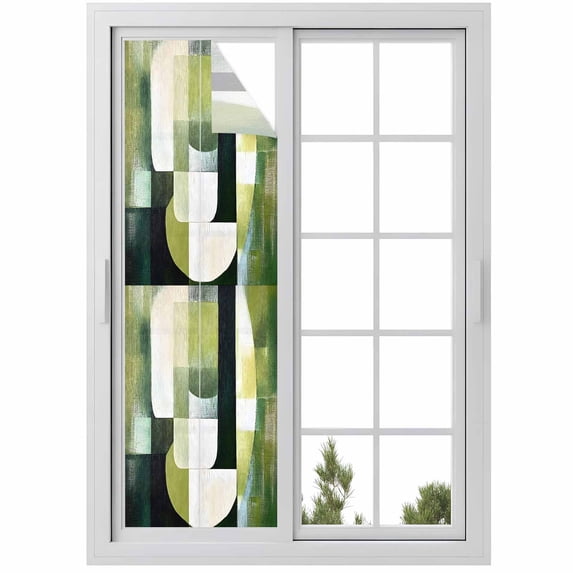 Abstract Geometric Window Privacy Film Watercolor Green Beige Decor ...