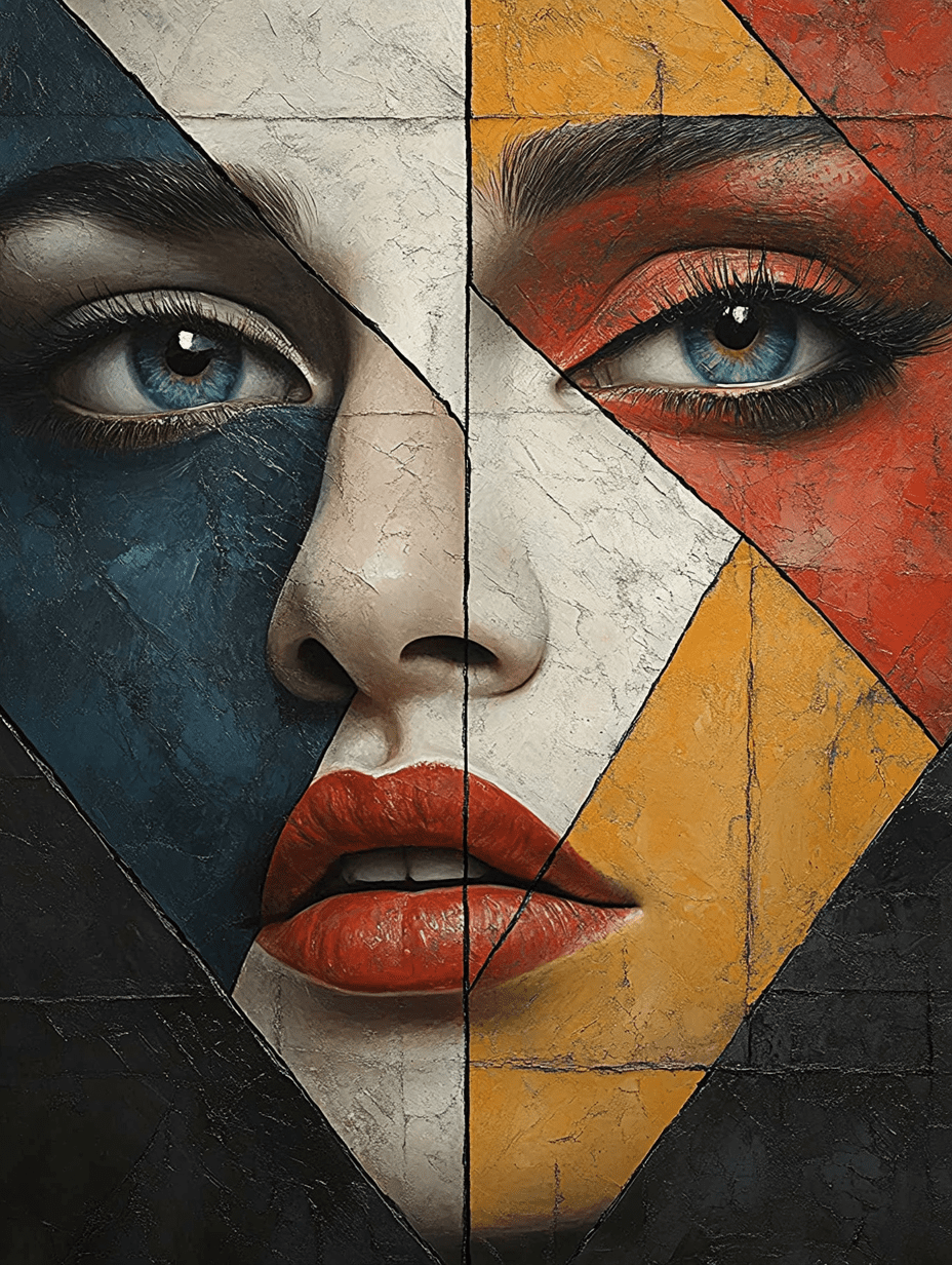 Abstract Geometric Woman Face Canvas Painting，Suitable for Living Room ...