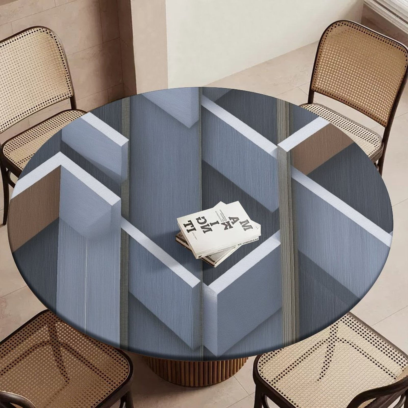 Abstract Geometric Wood Design Round Table Cover Kitchen Printed ...