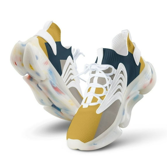 Abstract Geometric Yellow Gray Navy Walking Shoes for Men Woman ...