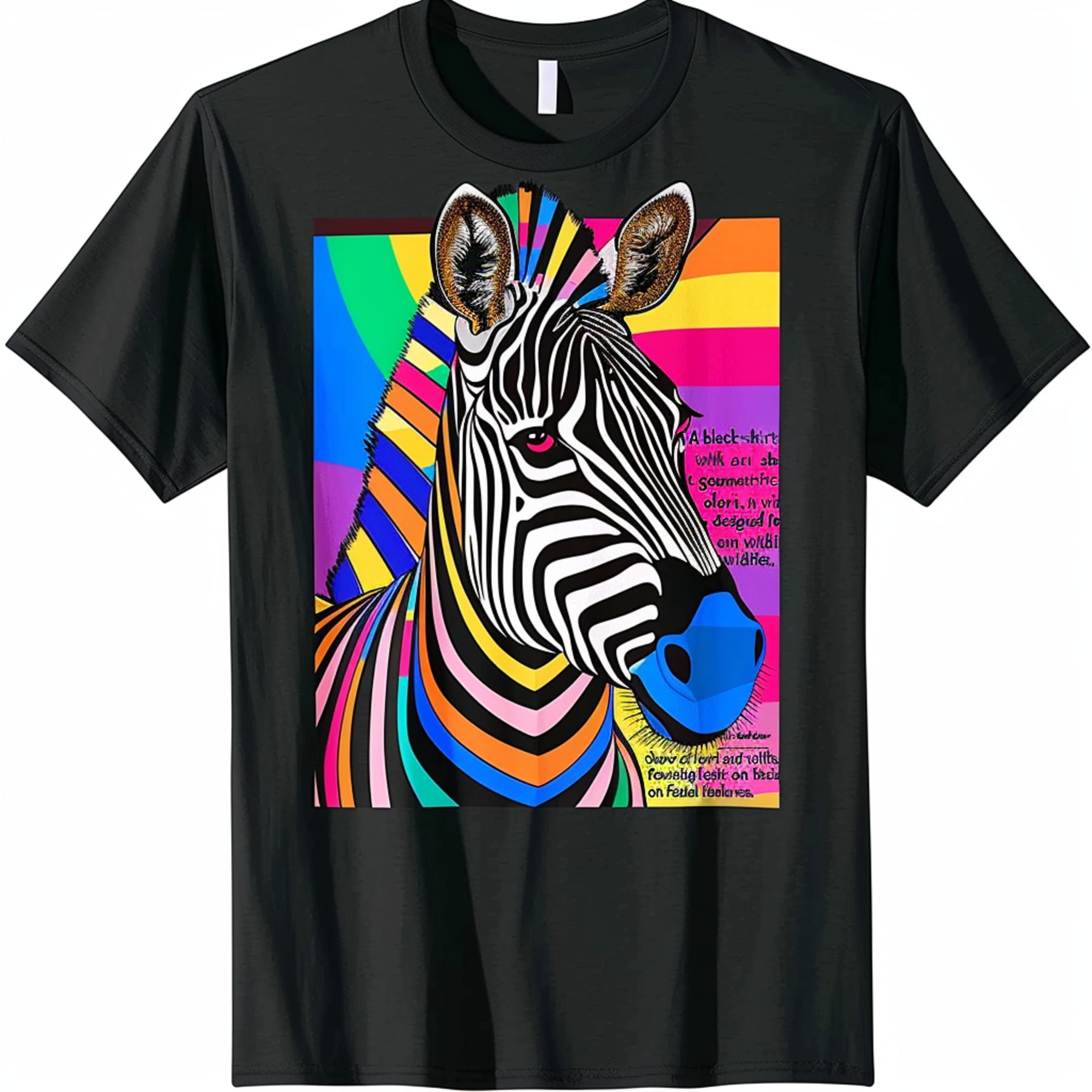 Abstract Geometric Zebra Design Black TShirt Vibrant Colors Young Adult ...