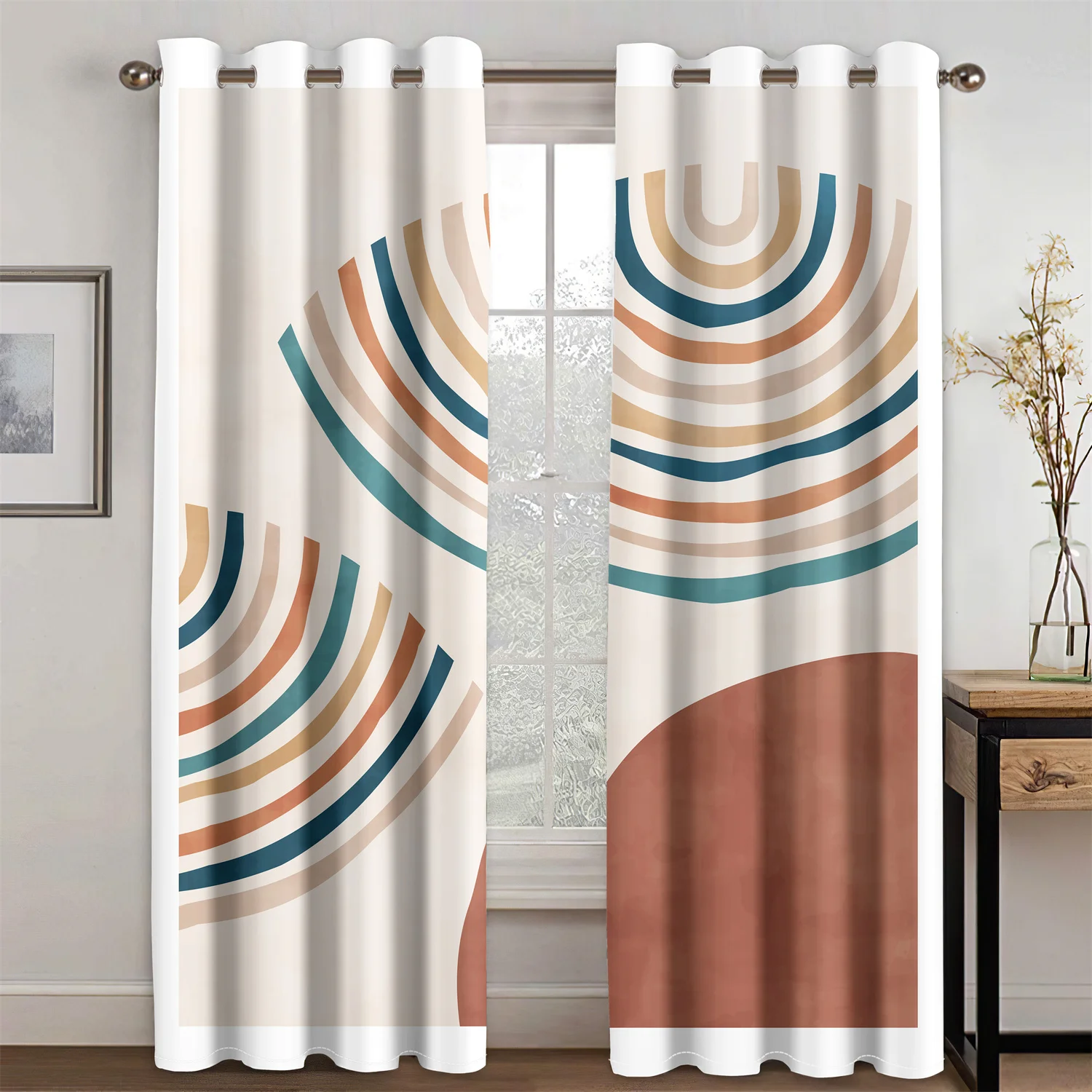 Abstract Geometric art Modern Bohemian Aesthetic Eleganc Drapes Window ...