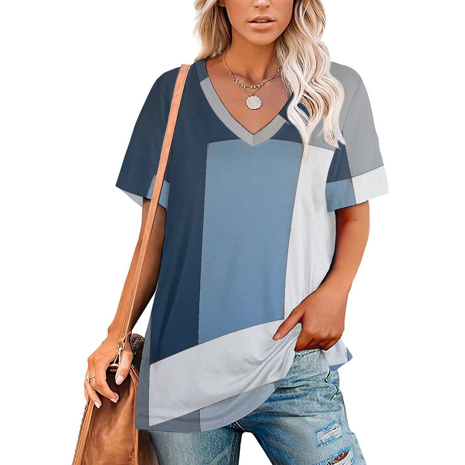 Abstract Geometric in Blue Black Grey T-Shirts Female Short Sleeve ...