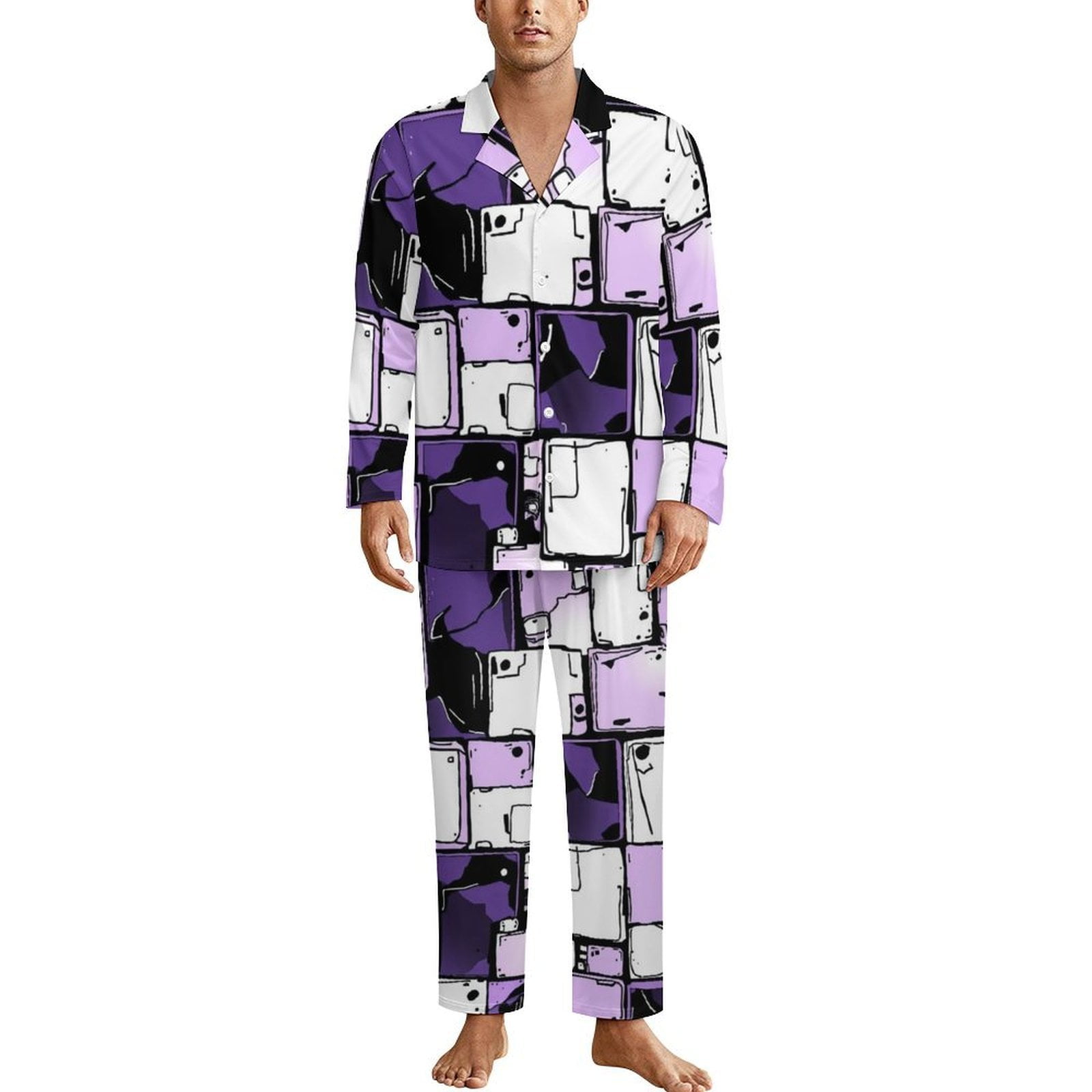 Abstract Geometrical Pajamas Men Sleep Sleepwear Spring 2 Piece Casual ...