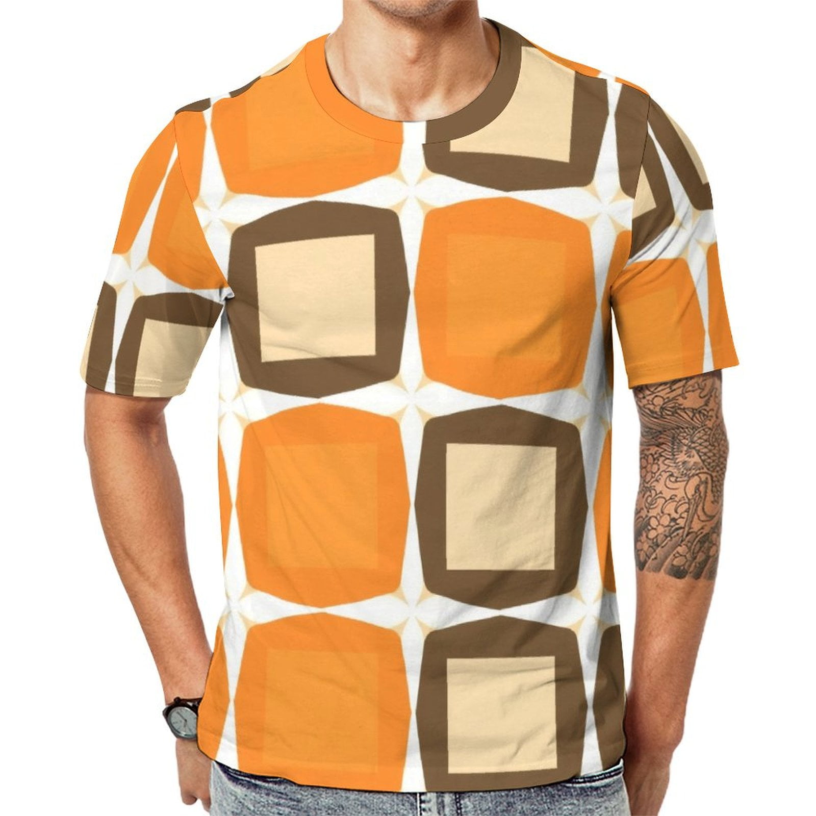 Abstract Geometrical T Shirt For Men Summer Casual Round Neck Short ...
