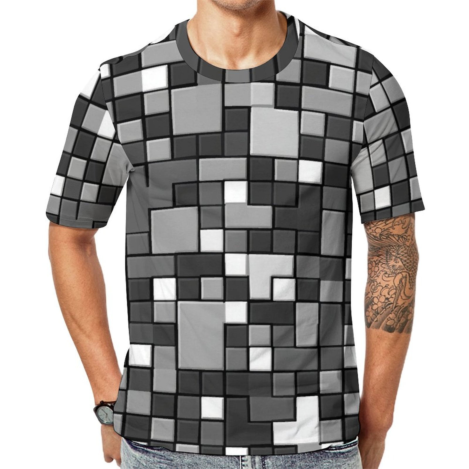 Abstract Geometrical T Shirt For Men Summer Casual Round Neck Short ...