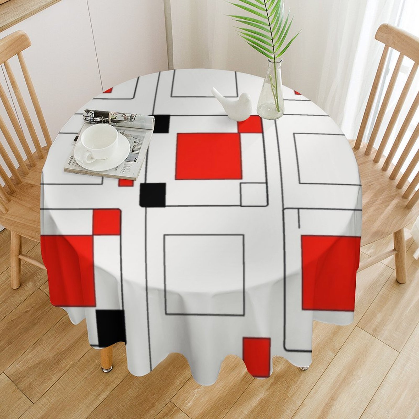 Abstract Geometrical Tablecloth Round Washable Polyester Tablecloth For ...