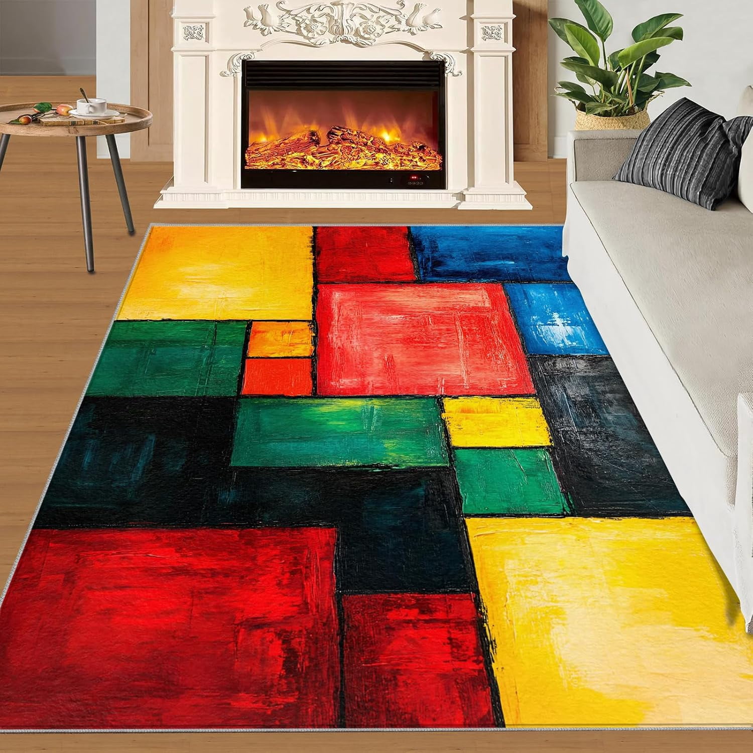 Abstract Geometry Area Rugs for Living Room, Graffiti Blocks Washable ...