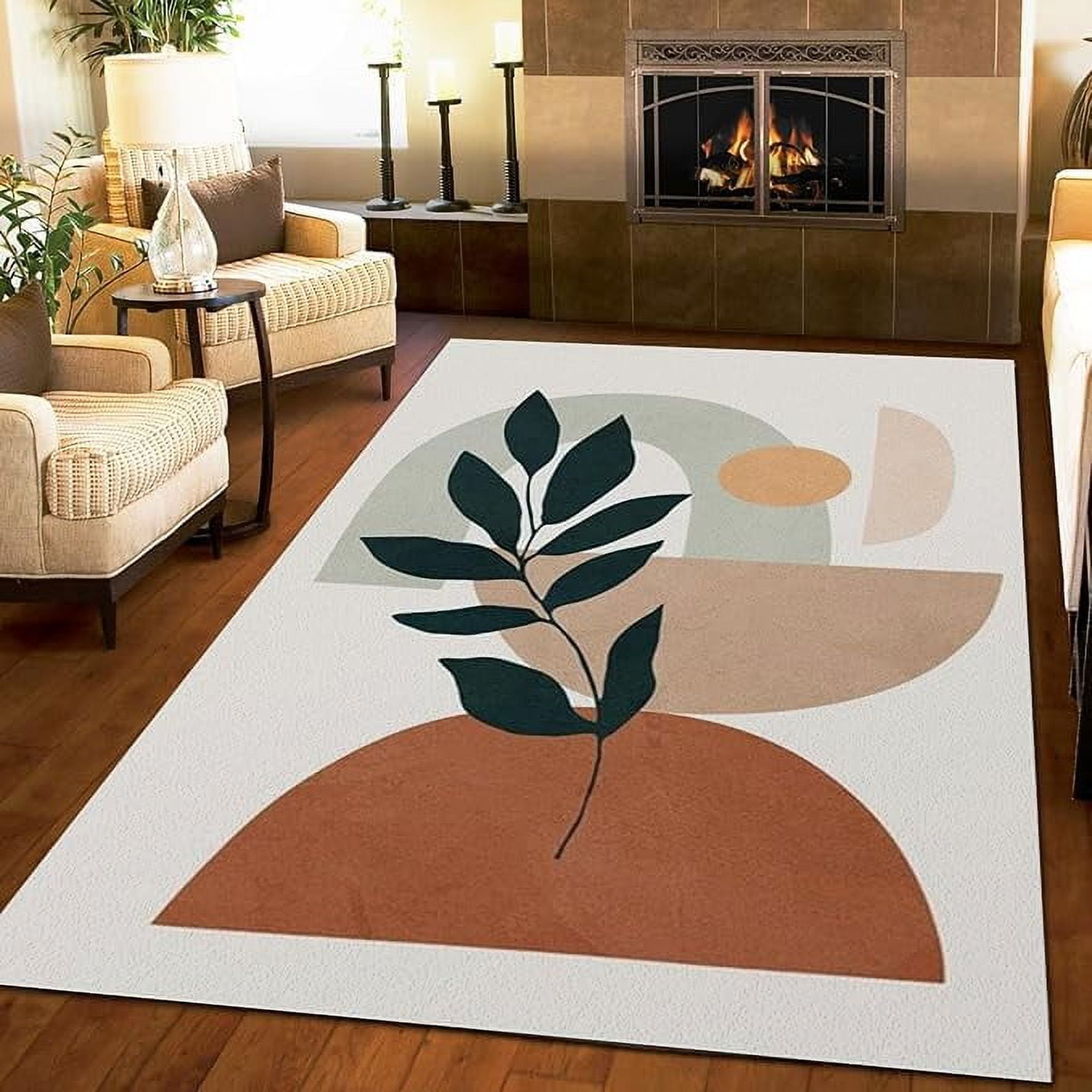 Abstract Geometry Art Area Rugs, Tropical Plant Palm Leaves Rug For ...