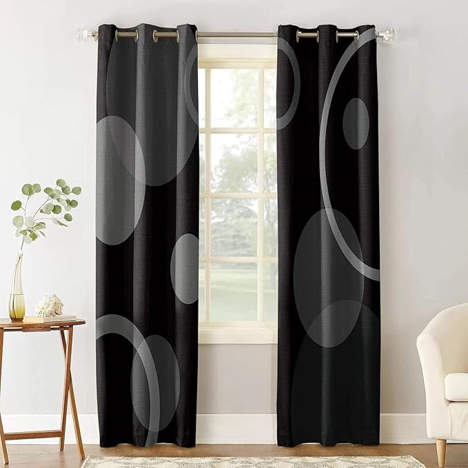 Abstract Geometry Blackout Curtains For Bedroom/Living Room, Black And ...