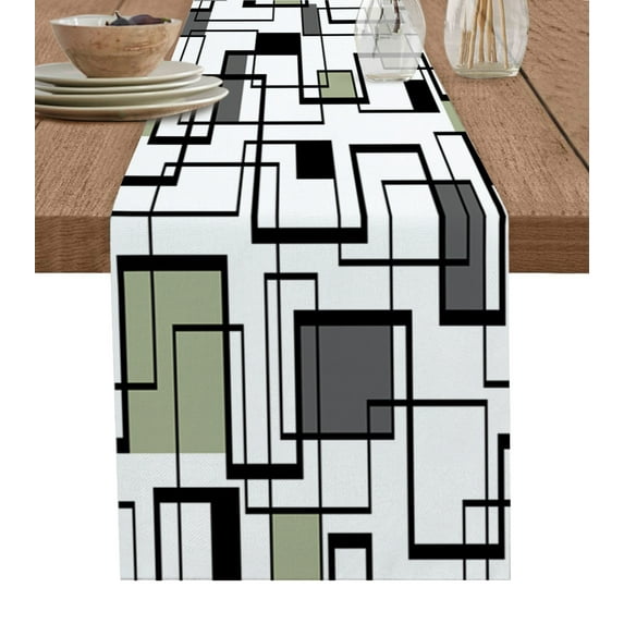 Abstract Geometry Blocks Modern Art Sage Green Table Runner Wedding r ...