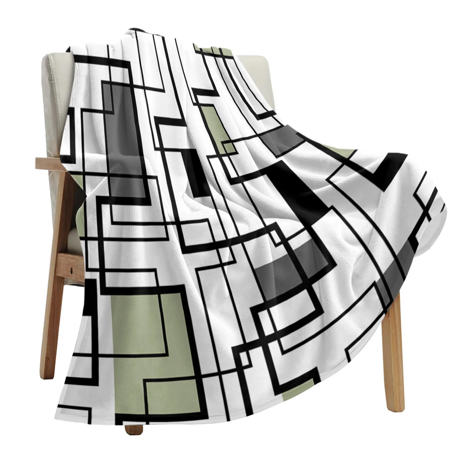 Abstract Geometry Blocks Modern Art Sage Green Throws Blankets for Sofa ...