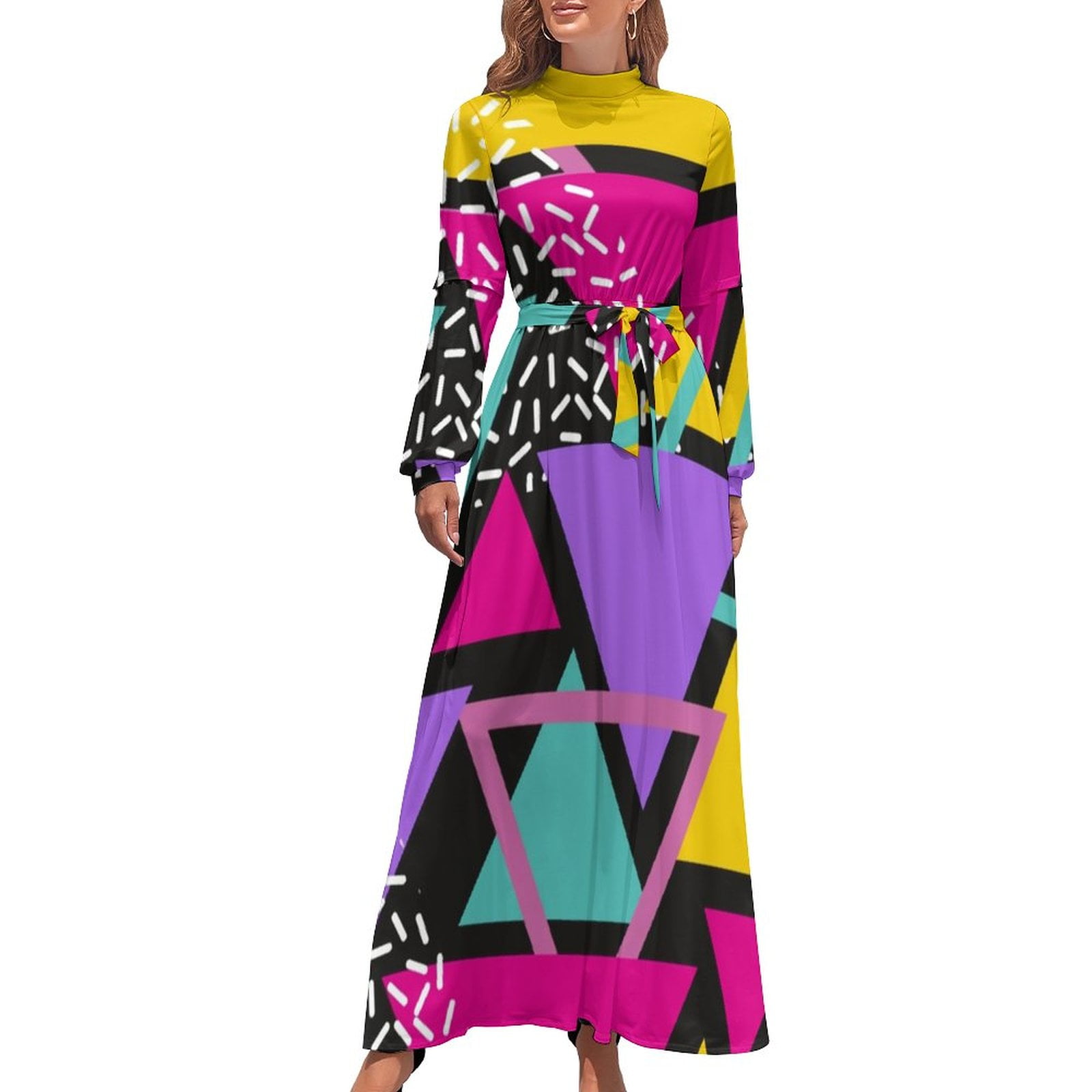 Abstract Geometry Dress Multi-Color Line Print Street Style Beach ...