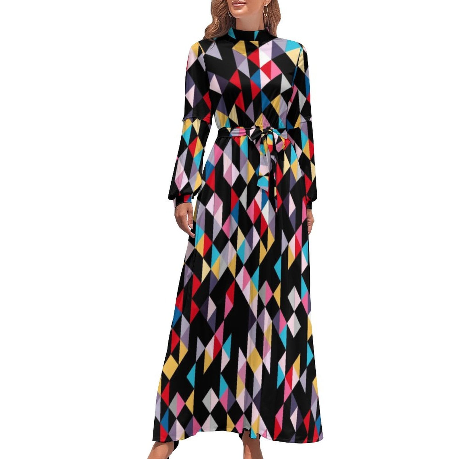 Abstract Geometry Dress Watercolor Stripes Print Korean Fashion Boho ...