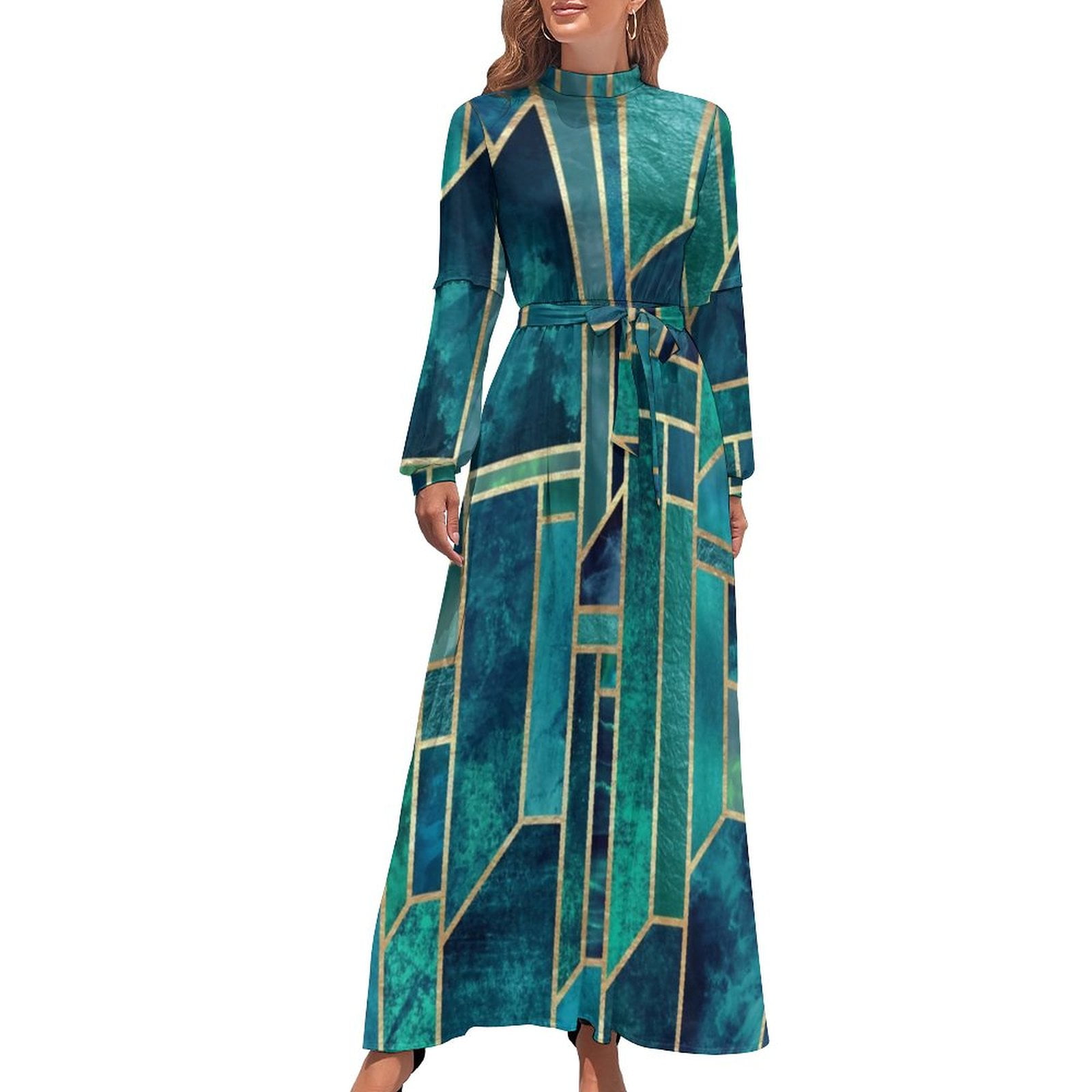 Abstract Geometry Dress Watercolor Stripes Print Korean Fashion Boho ...