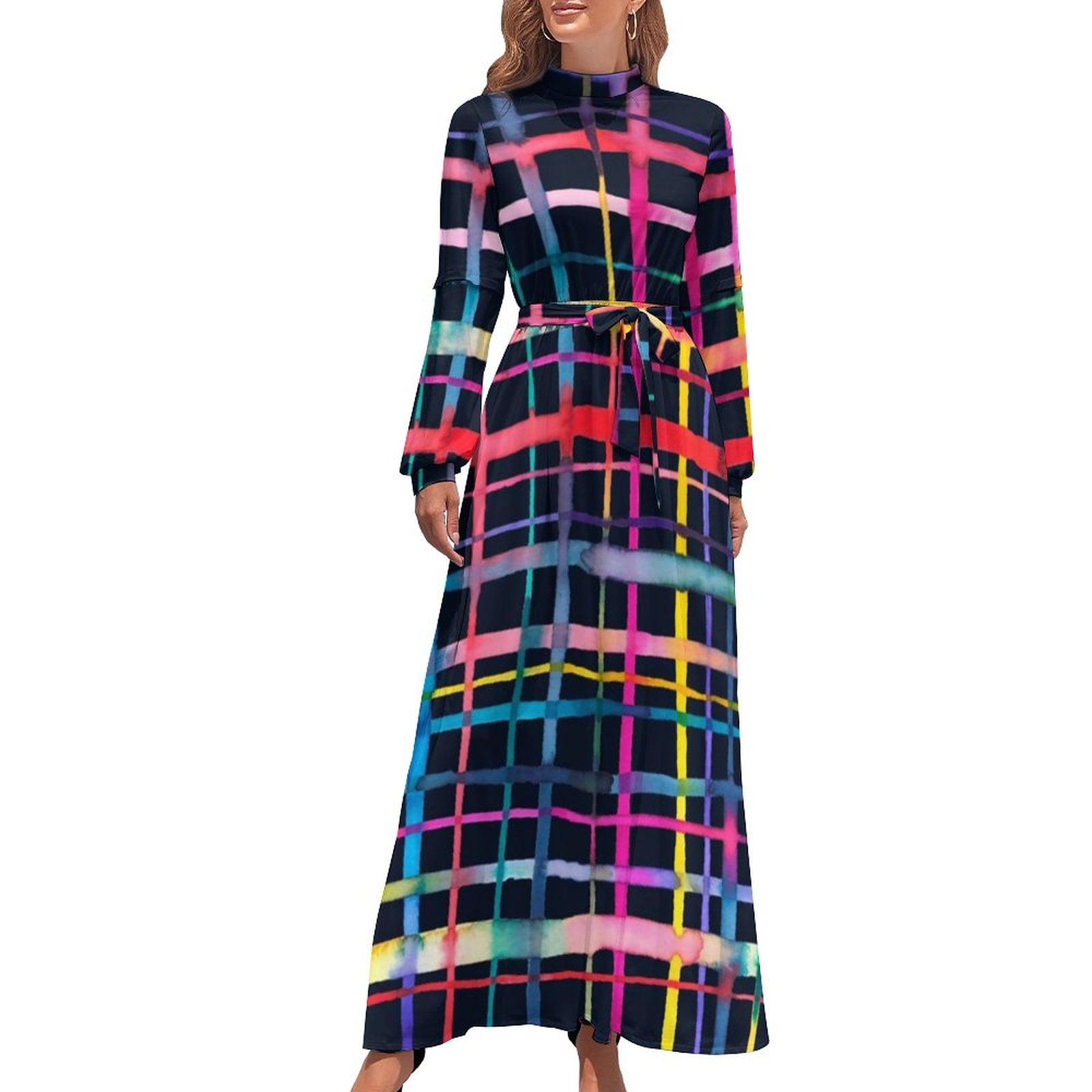 Abstract Geometry Dress Watercolor Stripes Print Korean Fashion Boho ...