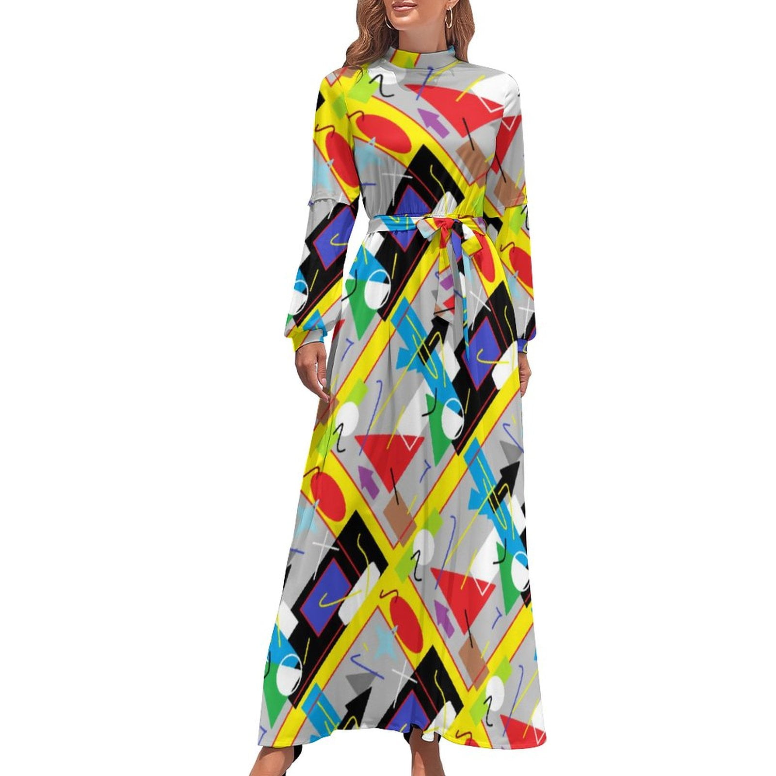 Abstract Geometry Dress Watercolor Stripes Print Korean Fashion Boho ...