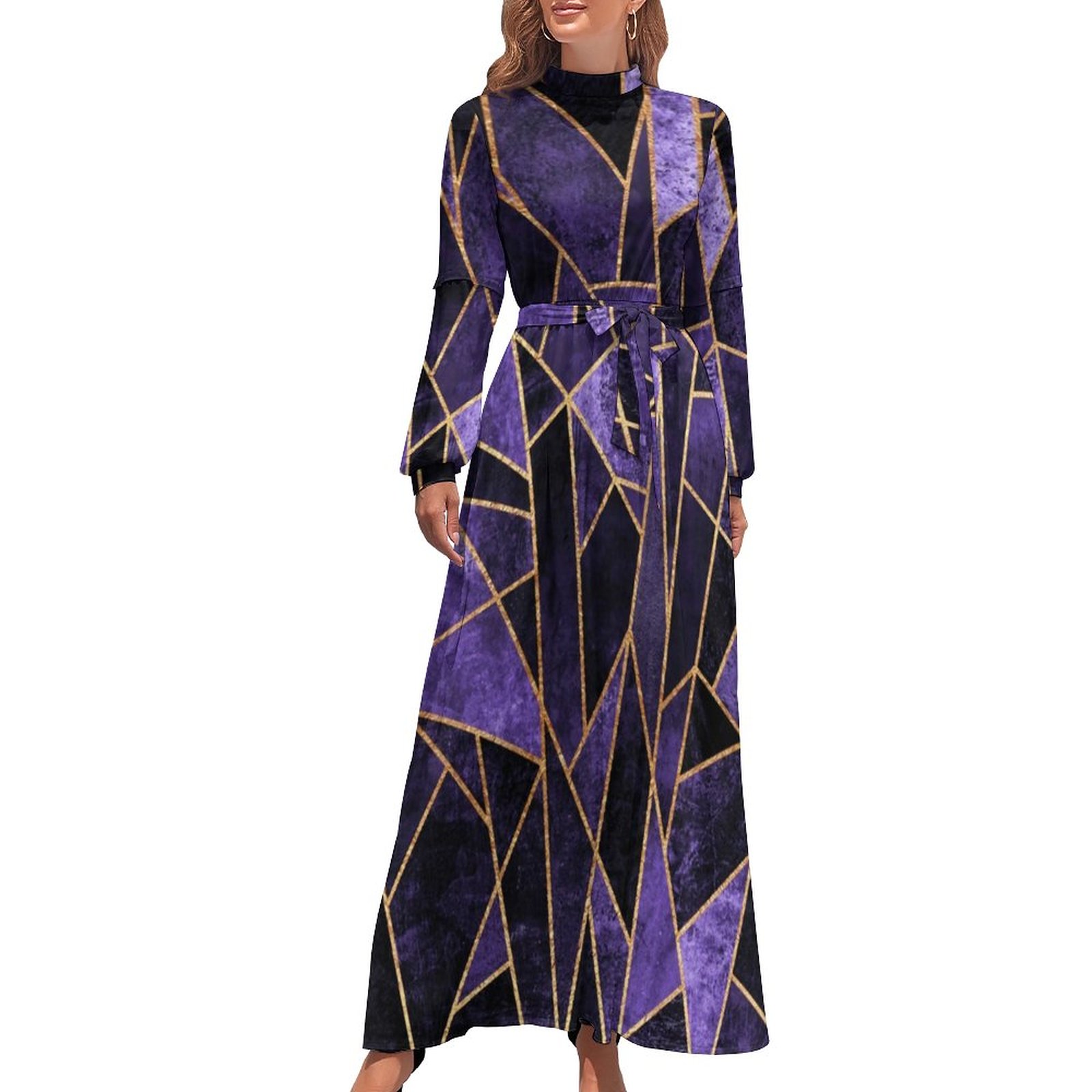 Abstract Geometry Dress Watercolor Stripes Print Korean Fashion Boho ...