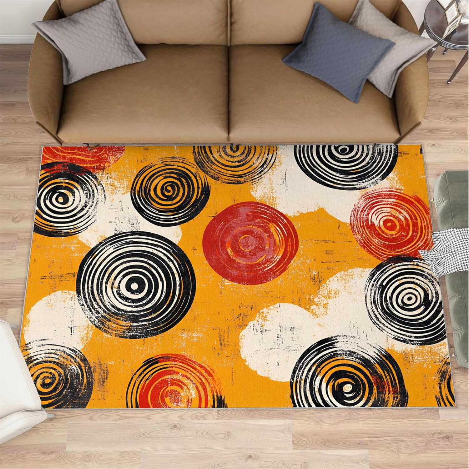 Abstract Geometry Living Room Rugs Spiral Art Rug Boho Style Area Rug ...