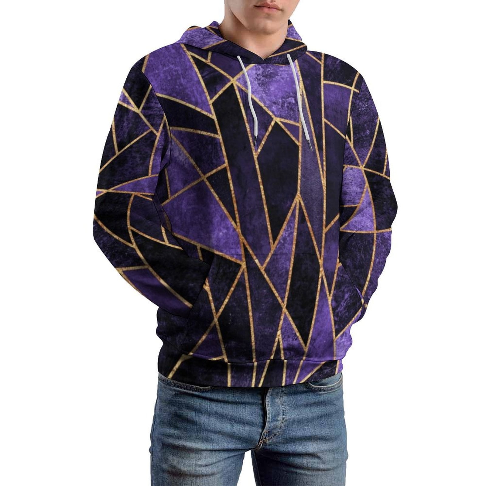 Abstract Geometry Loose Hoodies Colorful Triangle Print Pullover Hoodie ...