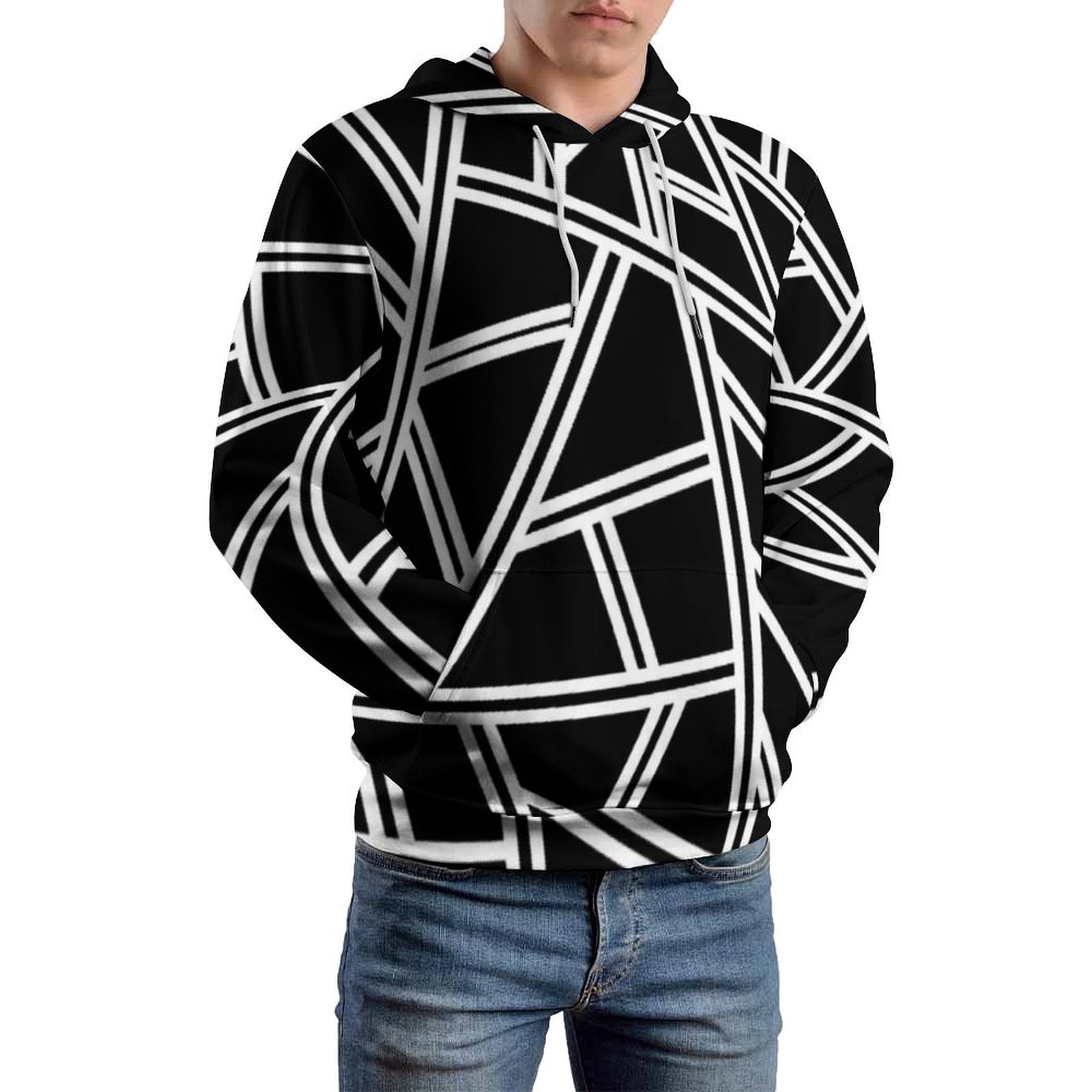 Abstract Geometry Loose Hoodies Colorful Triangle Print Pullover Hoodie ...