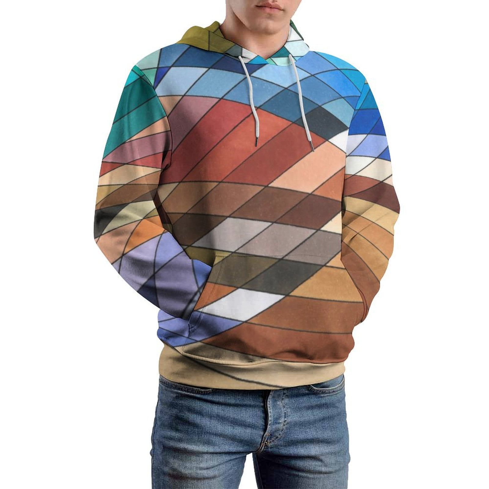 Abstract Geometry Loose Hoodies Colorful Triangle Print Pullover Hoodie ...