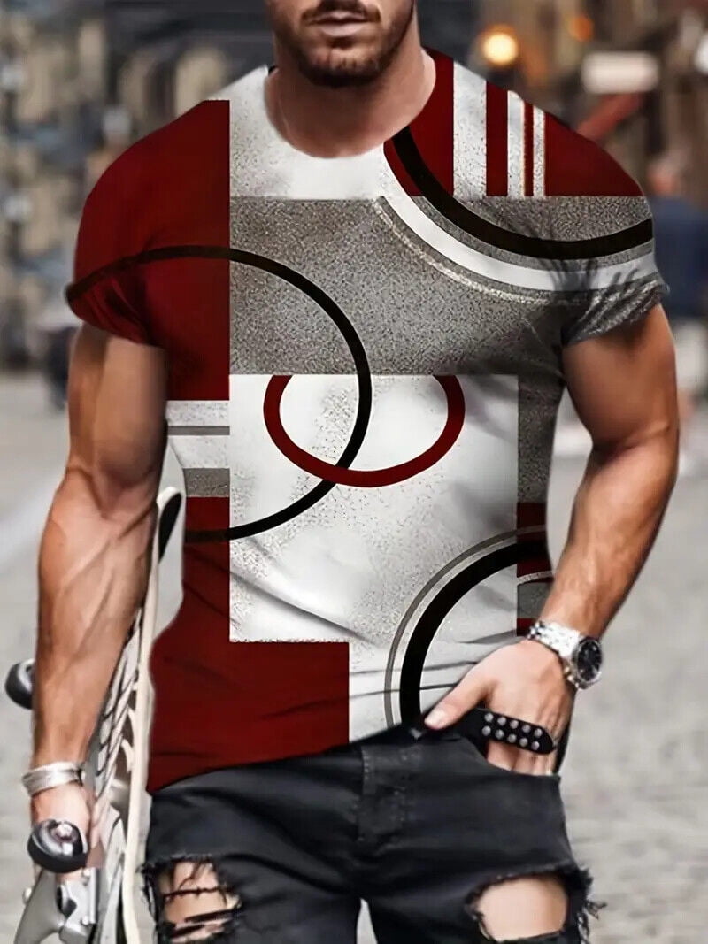 Abstract Geometry Novelty Red White Gray Graphic Casual Tee - Walmart.com