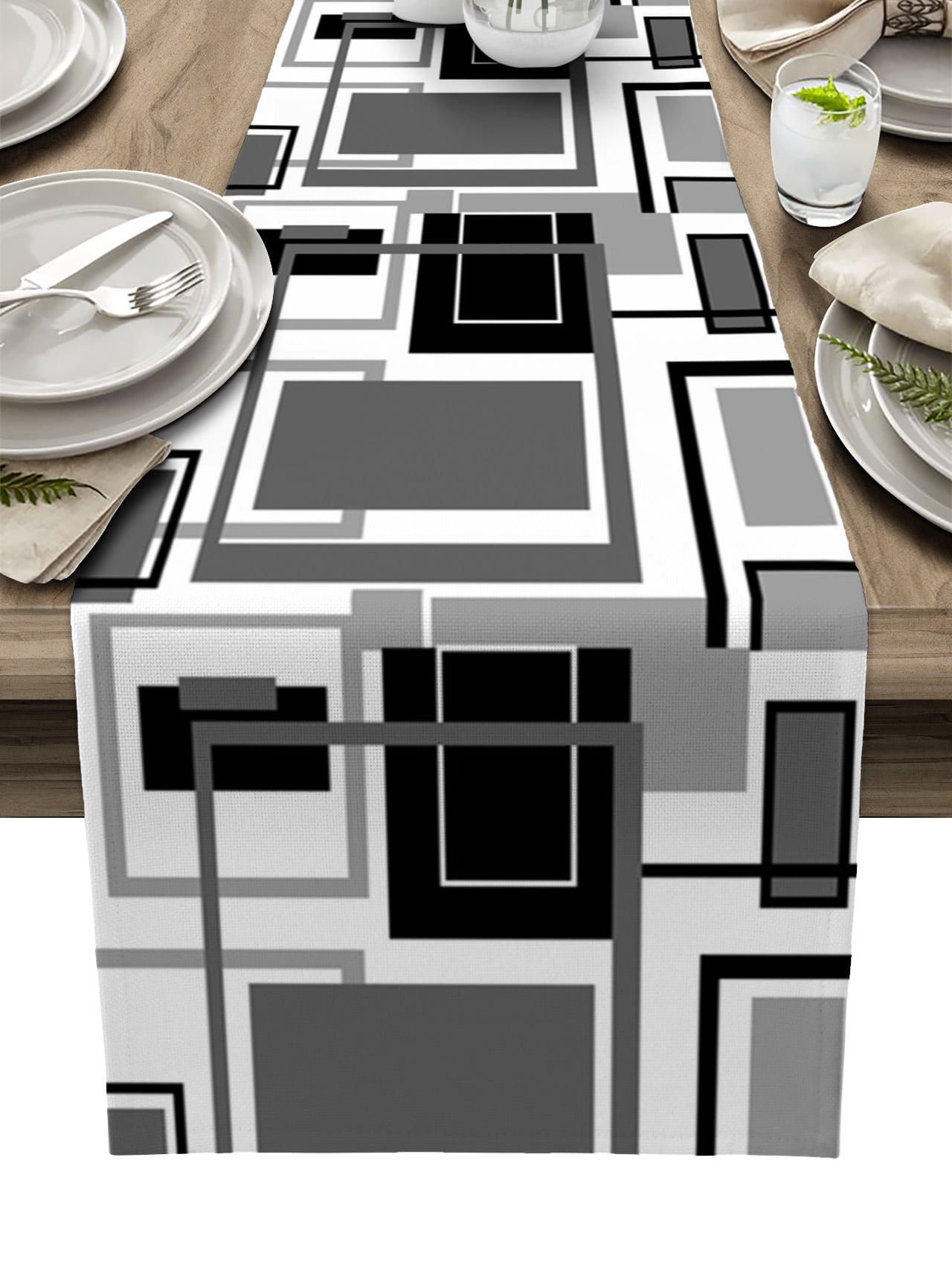 Abstract Geometry Square Art Black Grey Table Runner ration Home r ...