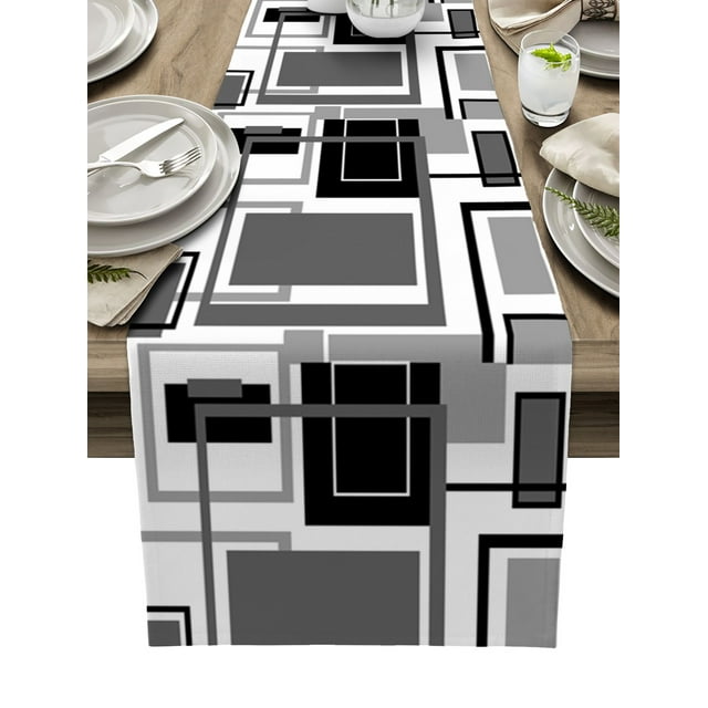 Abstract Geometry Square Art Black Grey Table Runner ration Home r ...