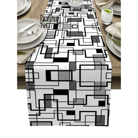 Abstract Geometry Square Modern Art Black Grey Table Runner Wedding ...