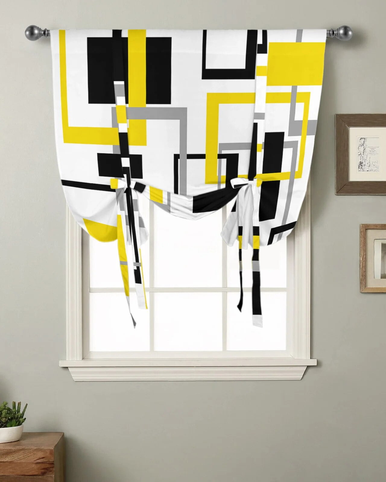 Abstract Geometry Squares Modern Art Black Yellow Kitchen Short Window ...