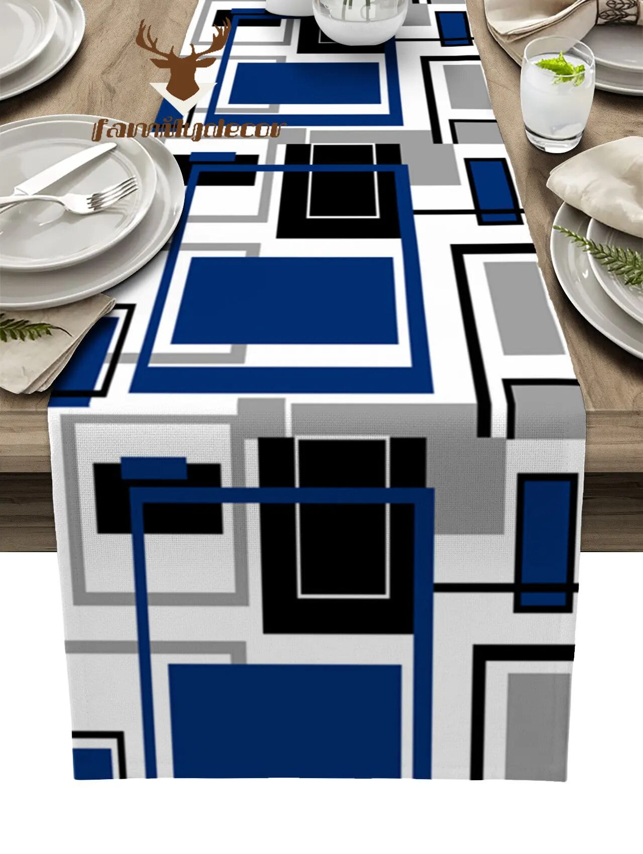 Abstract Geometry Squares Modern Art Blue Table Runner Home Wedding ...