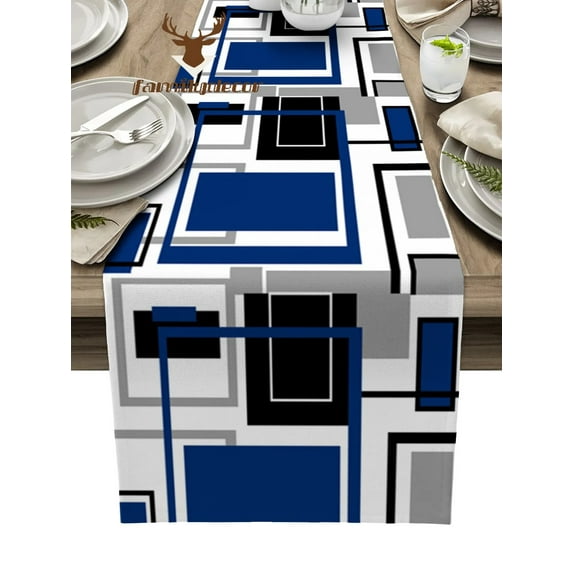 Abstract Geometry Squares Modern Art Blue Table Runner Home Wedding ...