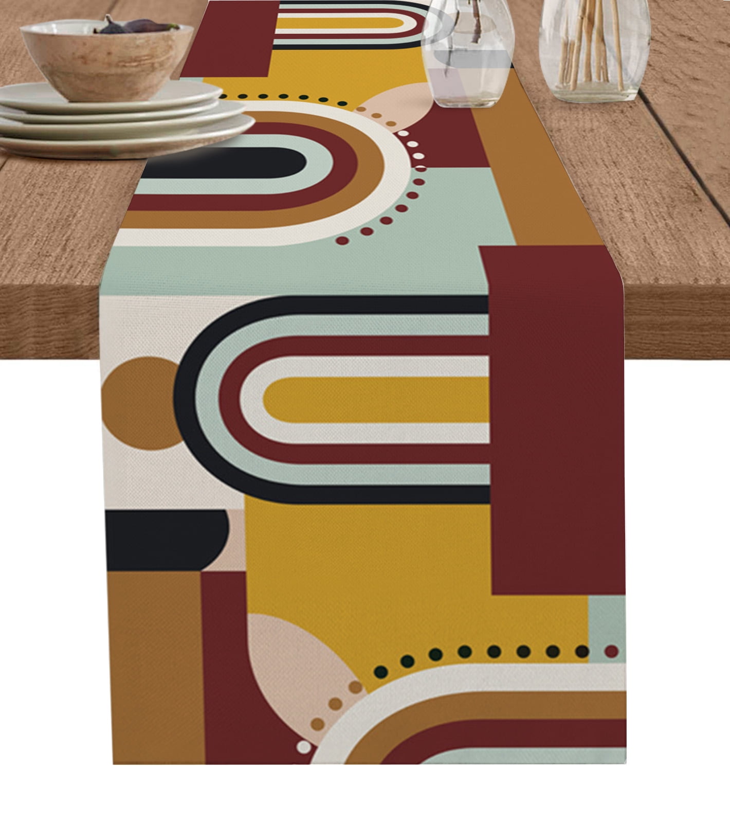 Abstract Geometry, Table Runner 70 Inches, Retro Brown Middle Century ...