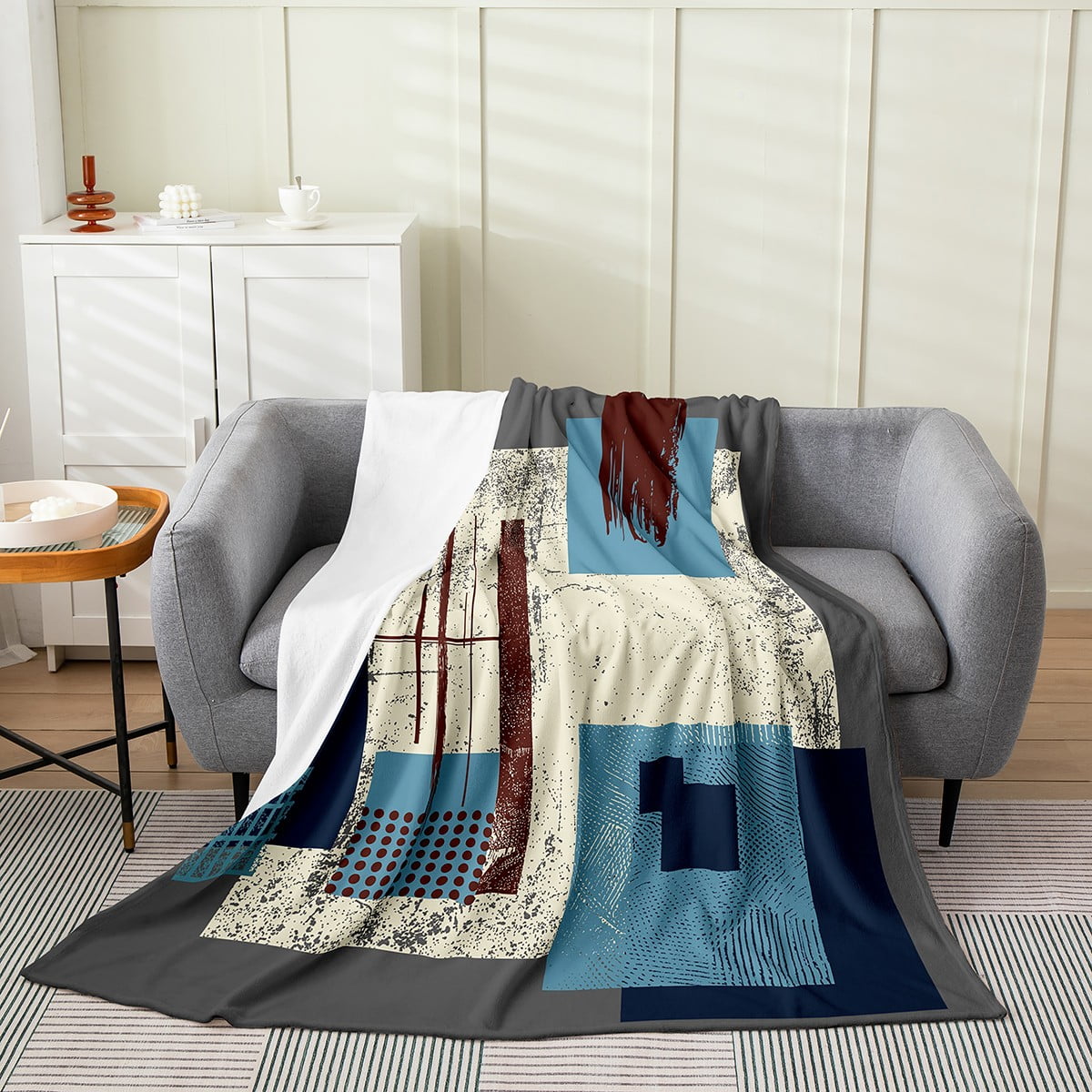 Abstract Geometry Throw Blanket For Adults Men Women,Retro Grid Fleece ...