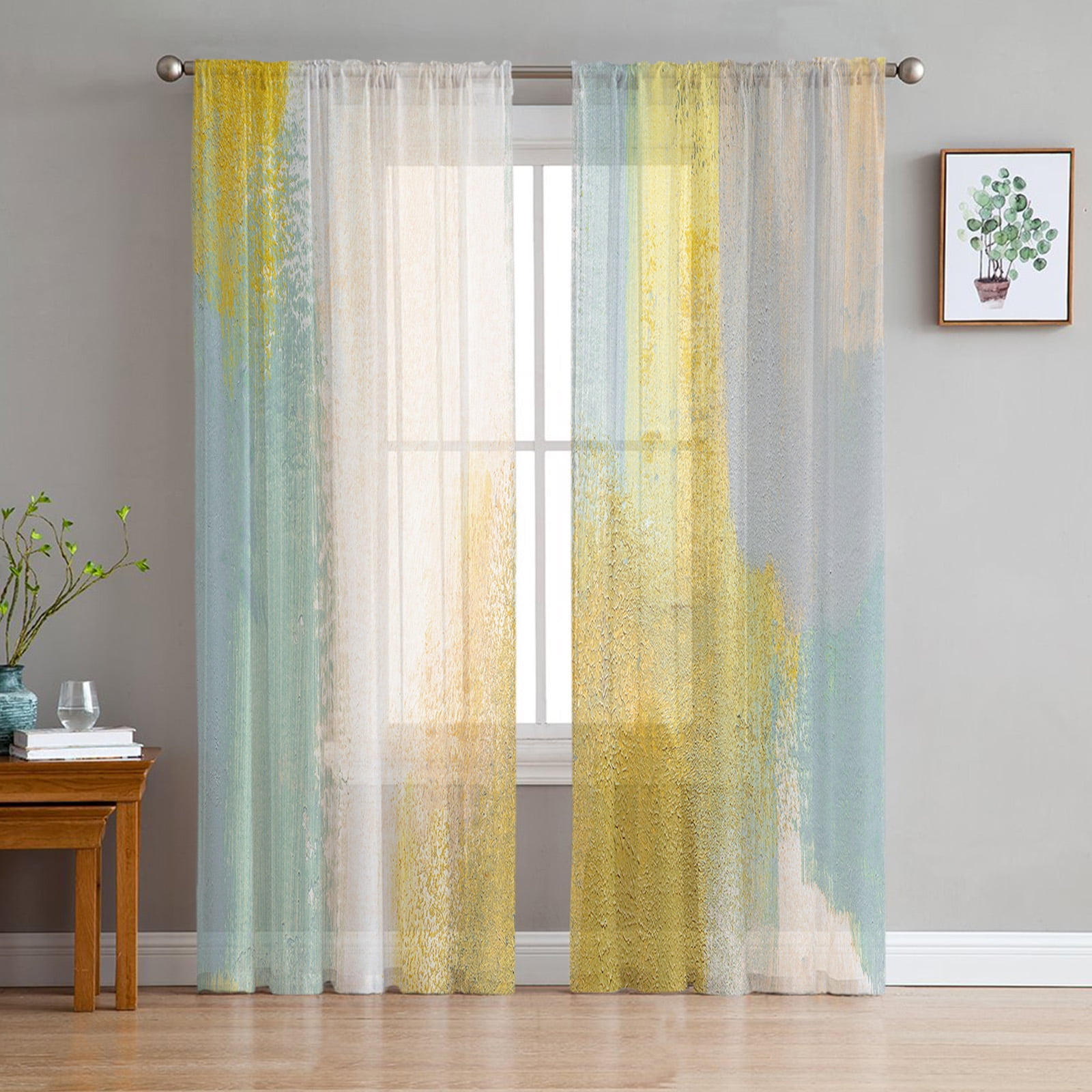 Abstract Geometry Yellow Green Texture Tulle In Sheer Curtains For ...