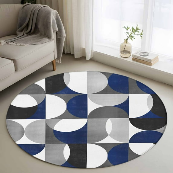 Abstract Geomrtry, Round Area Rug 4 FT, Non Slip Indoor Outdoor Rug ...