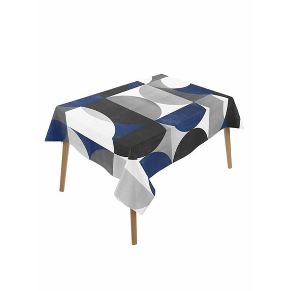 Abstract Geomrtry Table Cloth, Modern Navy Blue Middle Century ...