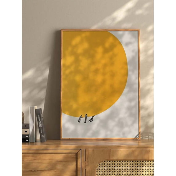 Abstract Giant Golden Circle with Tiny People Canvas Wall Art, Modern ...