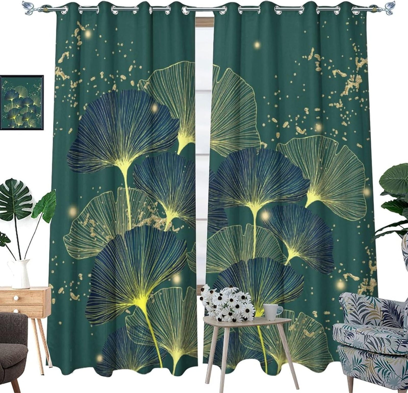 Abstract Ginkgo Biloba Blackout Curtain Green Gold Ginkgo Leaf ...