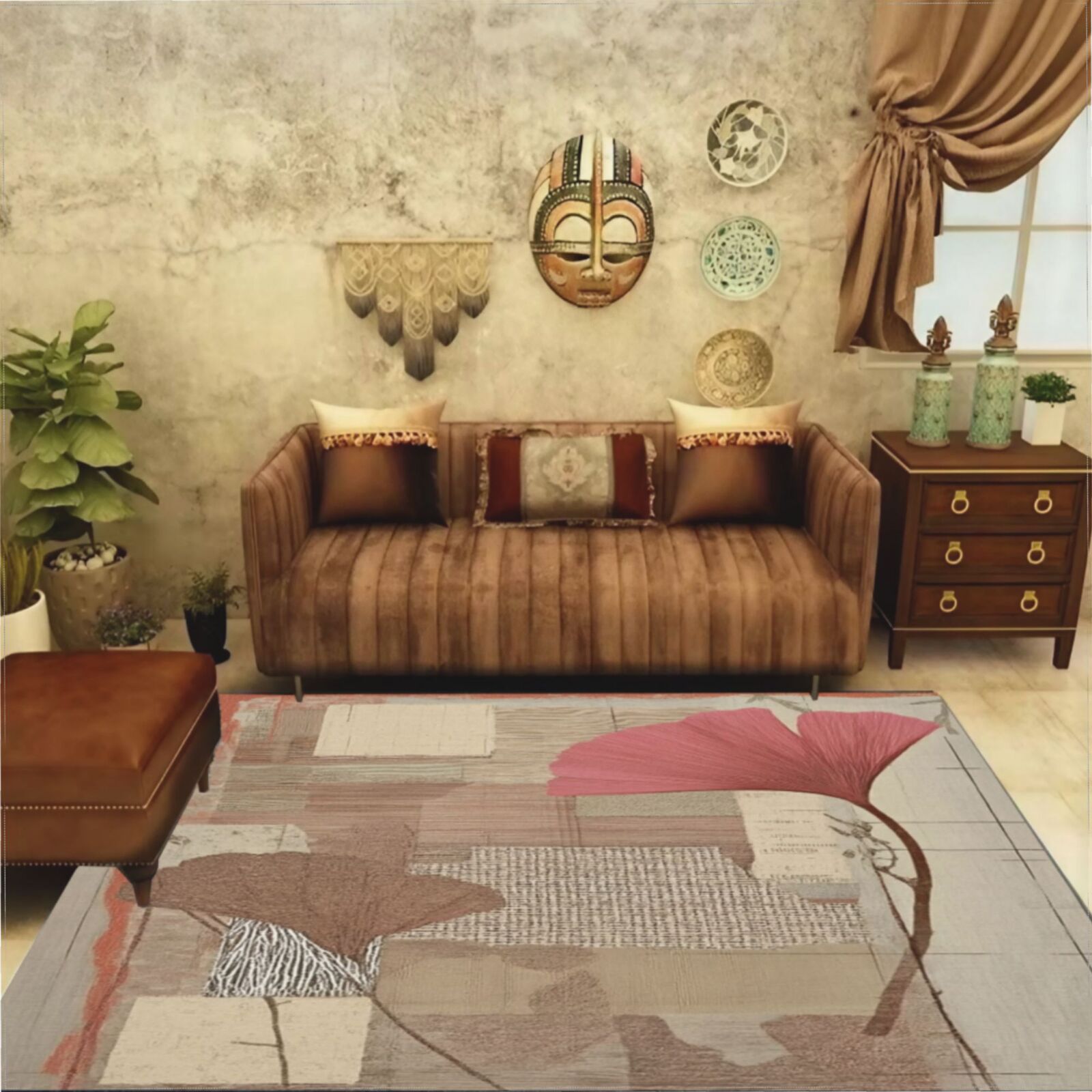 Abstract Ginkgo Leaf Collage Art Light Luxury Retro Carpet Large Size ...