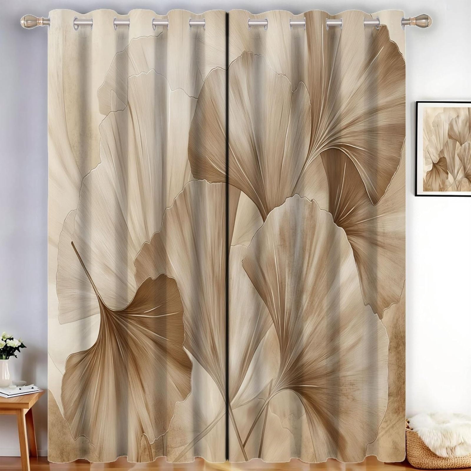 Abstract Ginkgo Leaf Opaque Tropical Luxurious Leaves Blackout Curtain ...