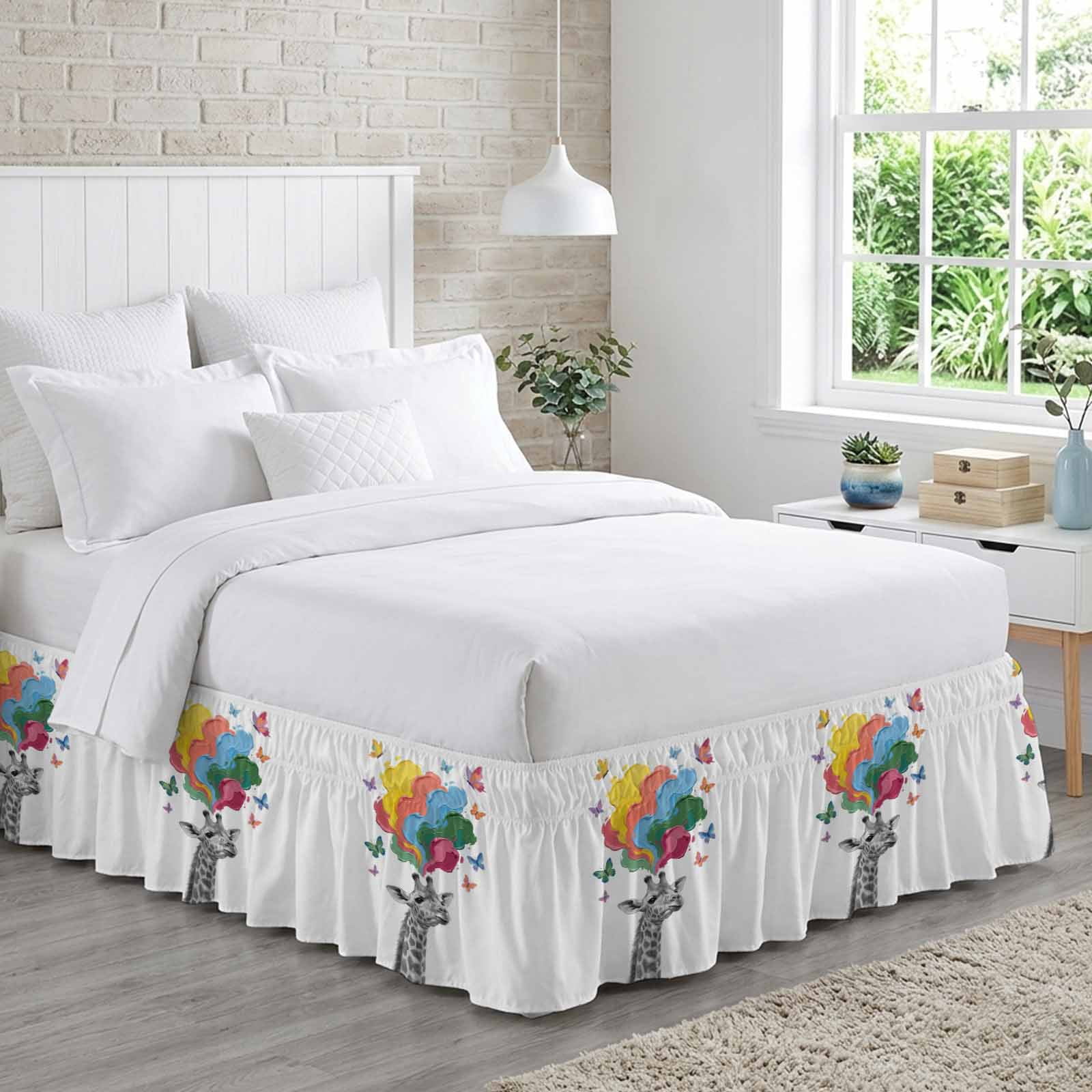 Abstract Giraffes Bed Skirt Queen Size 18 Inch Drop, Colored Heart ...