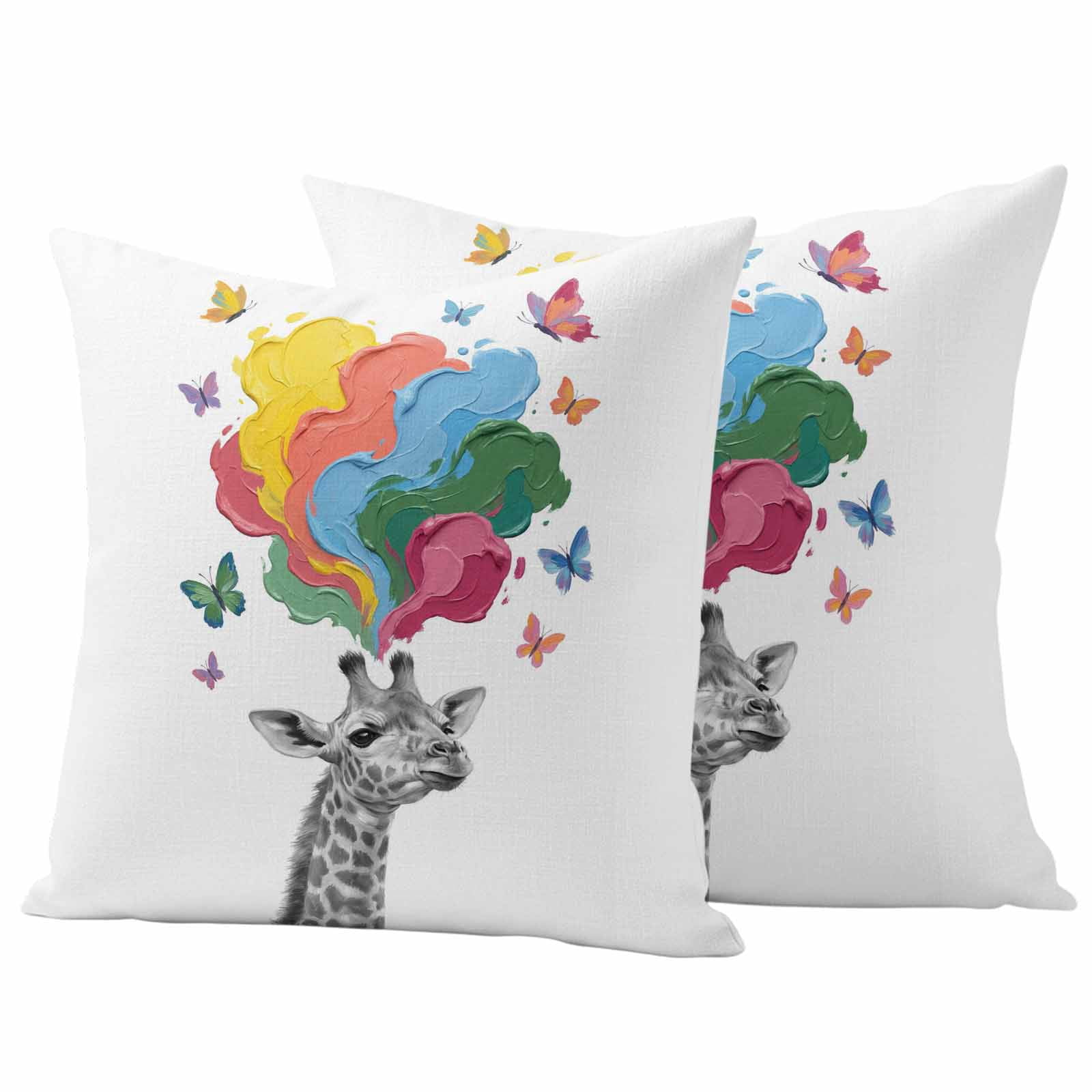 Abstract Giraffes Outdoor Pillow Covers Set of 2 Colored Heart Paint ...
