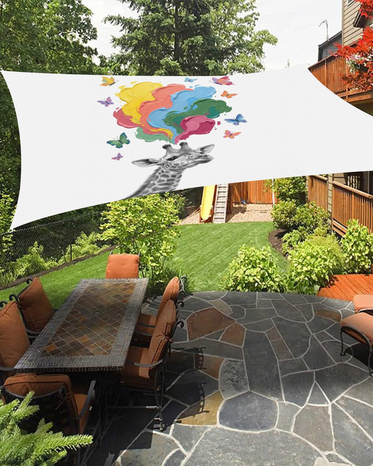 Abstract Giraffes Sun Shade Sail 12'X16' Colored Heart Paint Red Blue ...