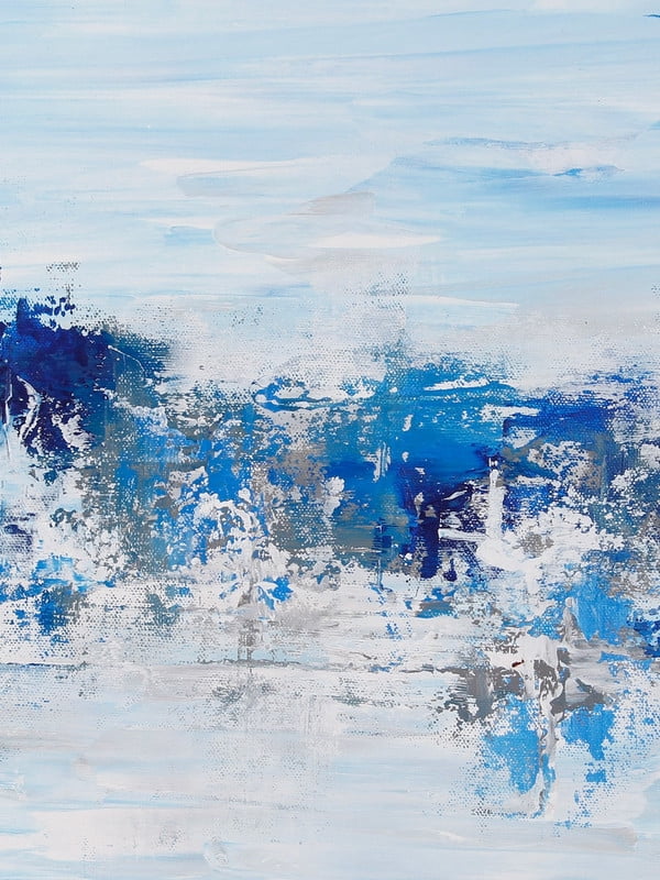 Abstract Glacier Mountain Landscape Painting – Majestic Blue & White ...