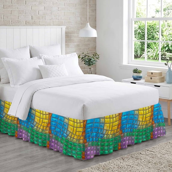 Abstract Glass Bed Skirt King Size 18 Inch Drop, Blue Yellow Purple ...